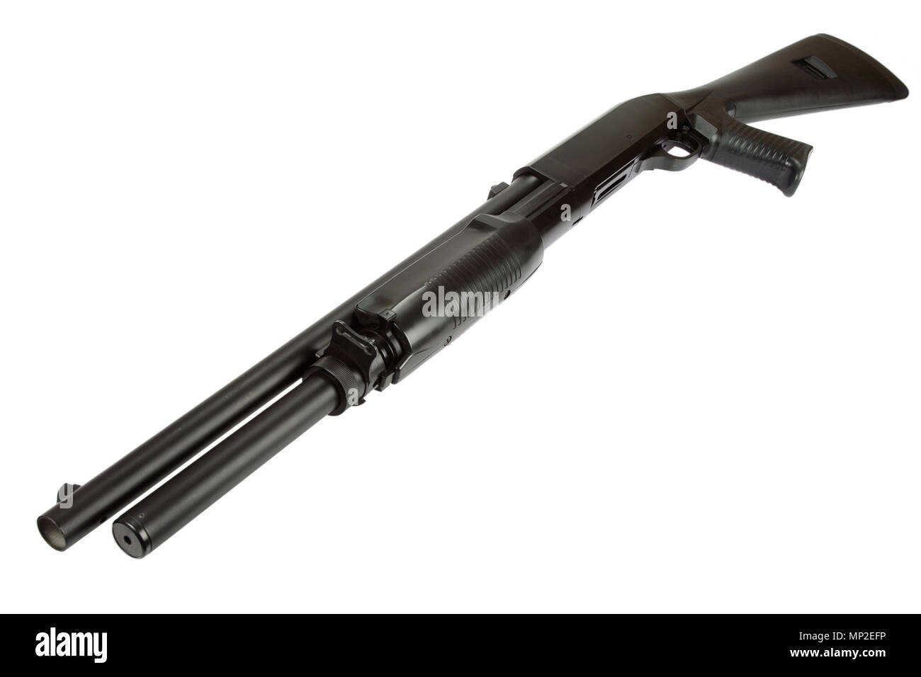 semi-automatic pump action shotgun isolated on white Stock Photo - Alamy