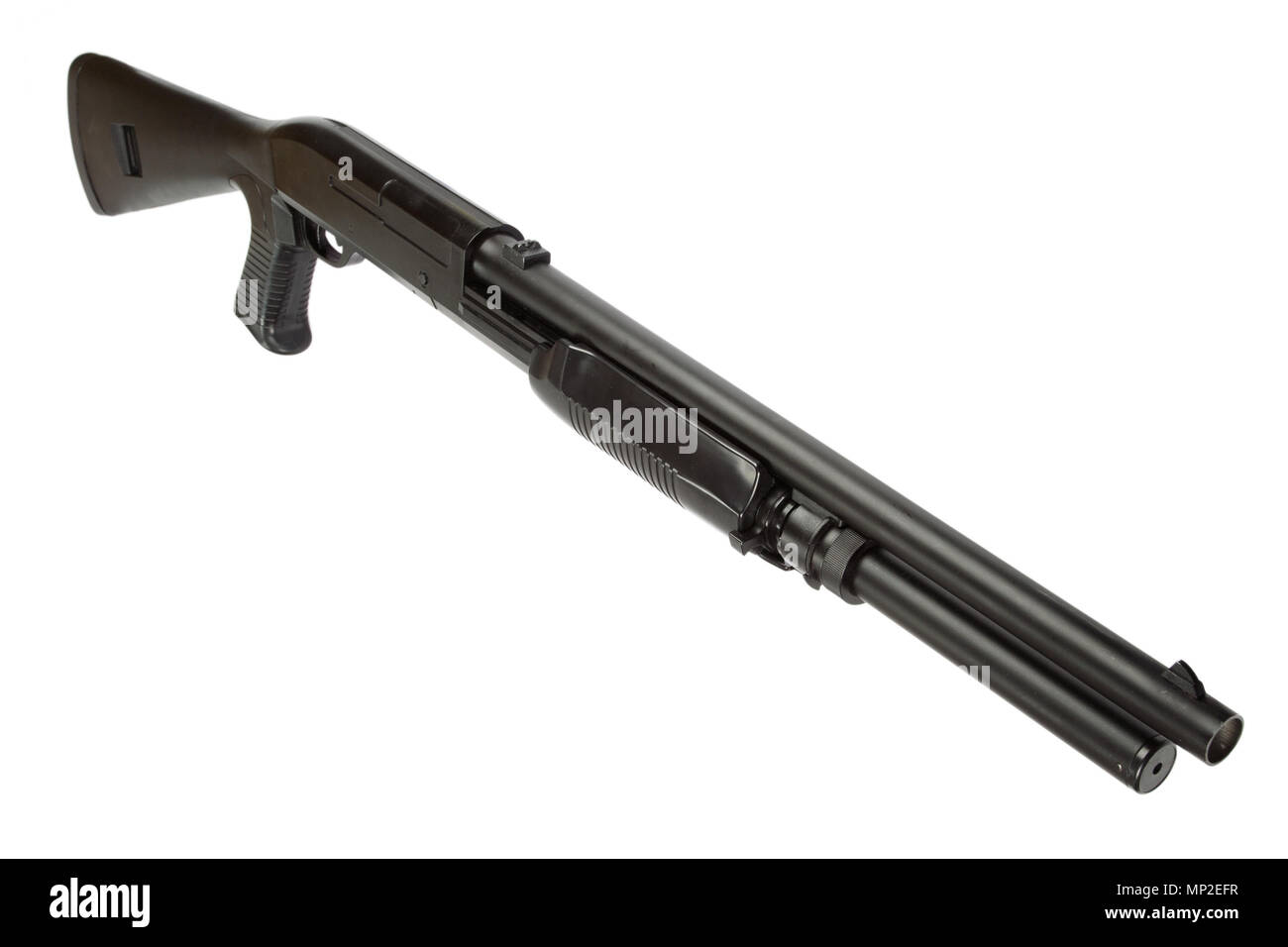 semi-automatic pump action shotgun isolated on white Stock Photo - Alamy