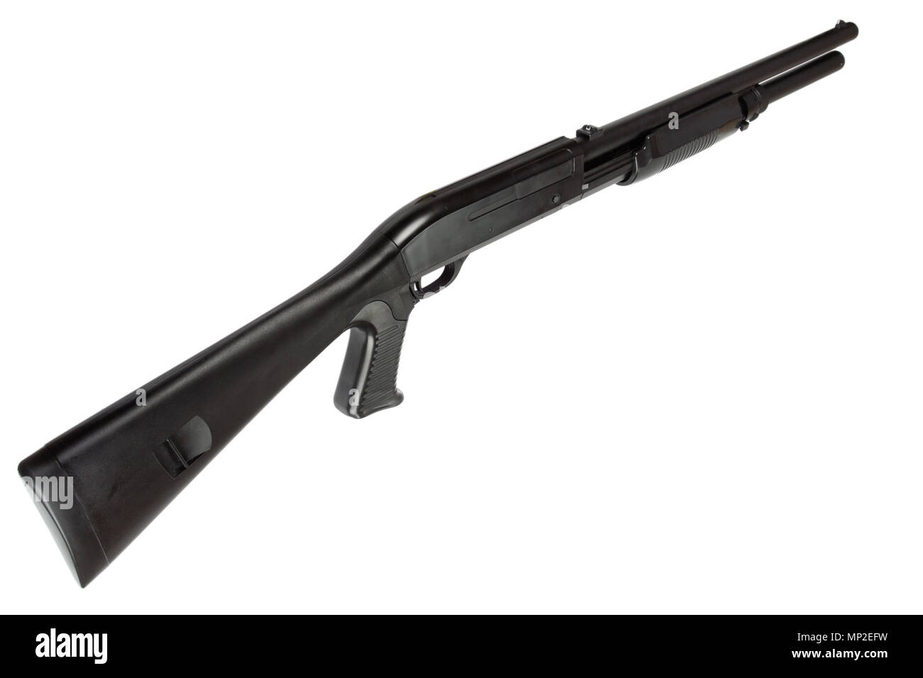 semi-automatic pump action shotgun isolated on white Stock Photo - Alamy
