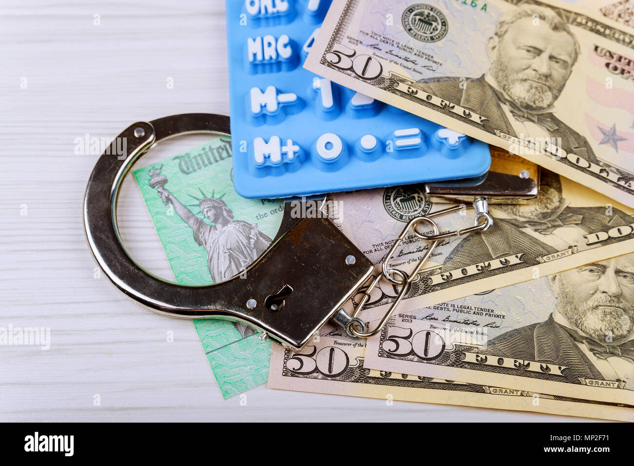 Crime and Punishment. criminal, arrest dollars money and handcuffs on ...