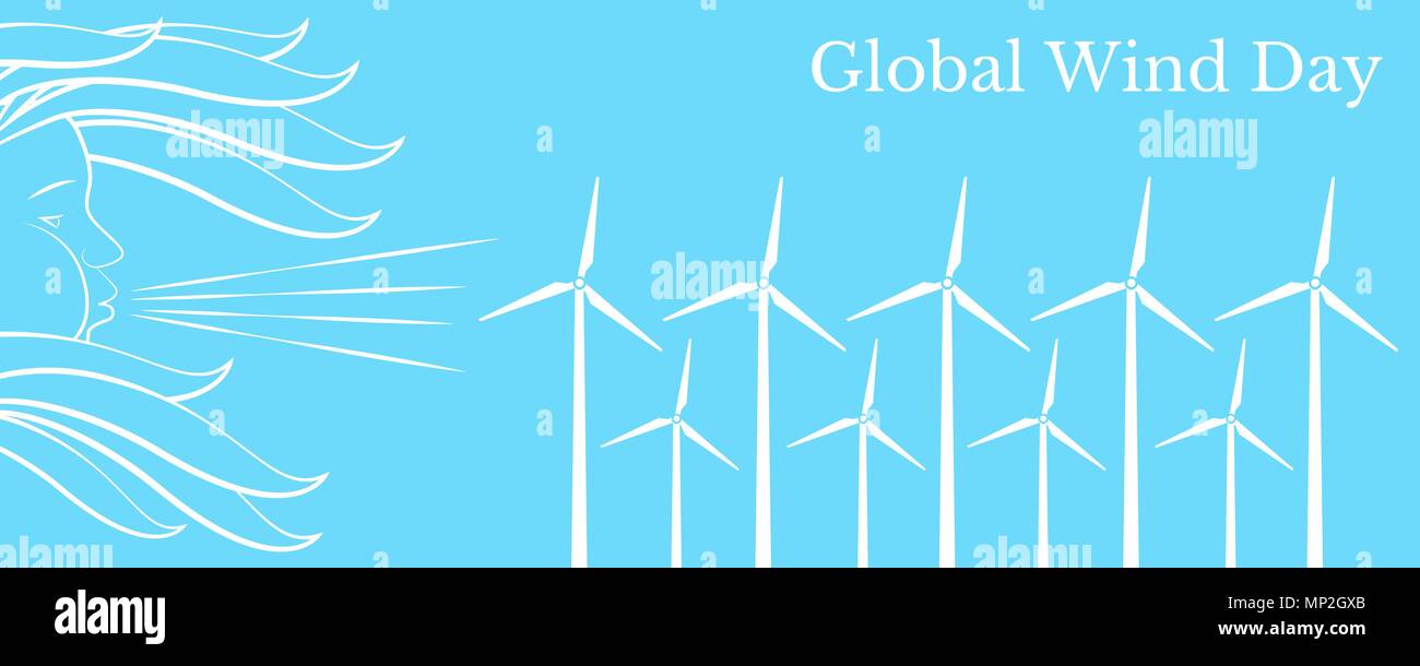 Global Wind Day. Concept of ecological holiday. 15 June. Wind symbol ...