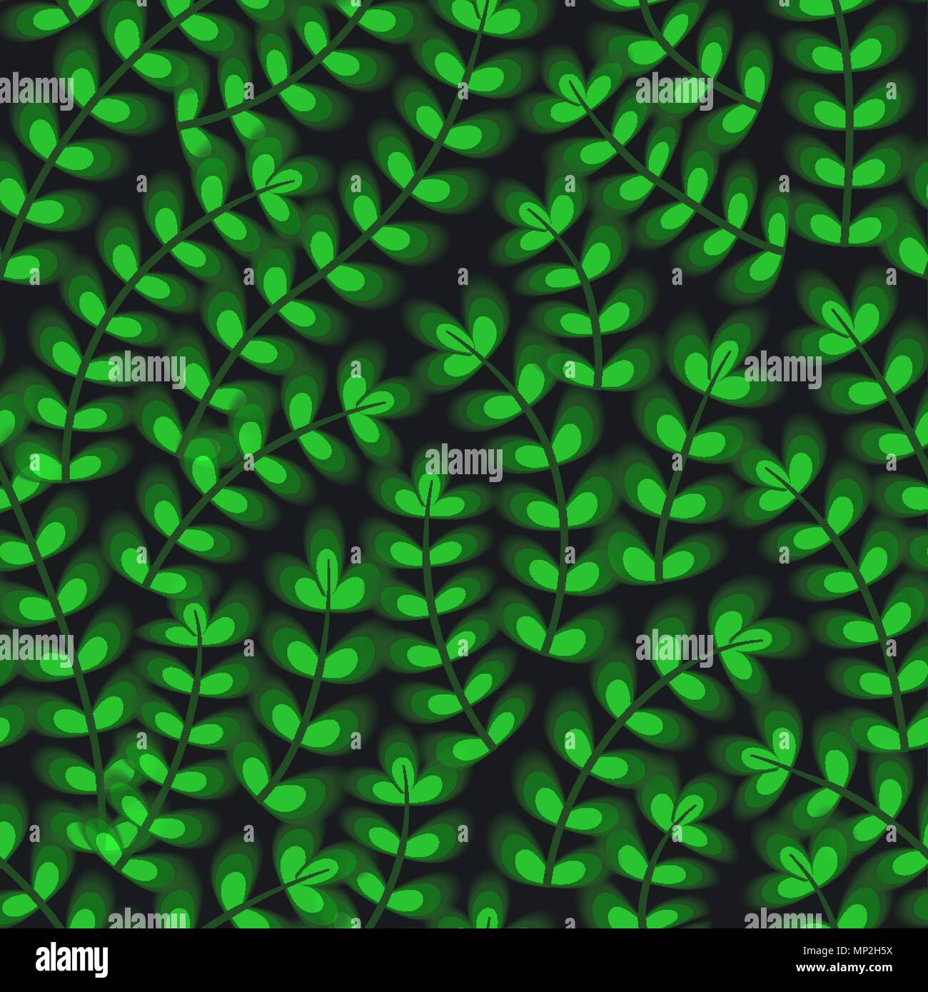 Vector pattern of green leaves on a dark background. Dark Green leaves ...