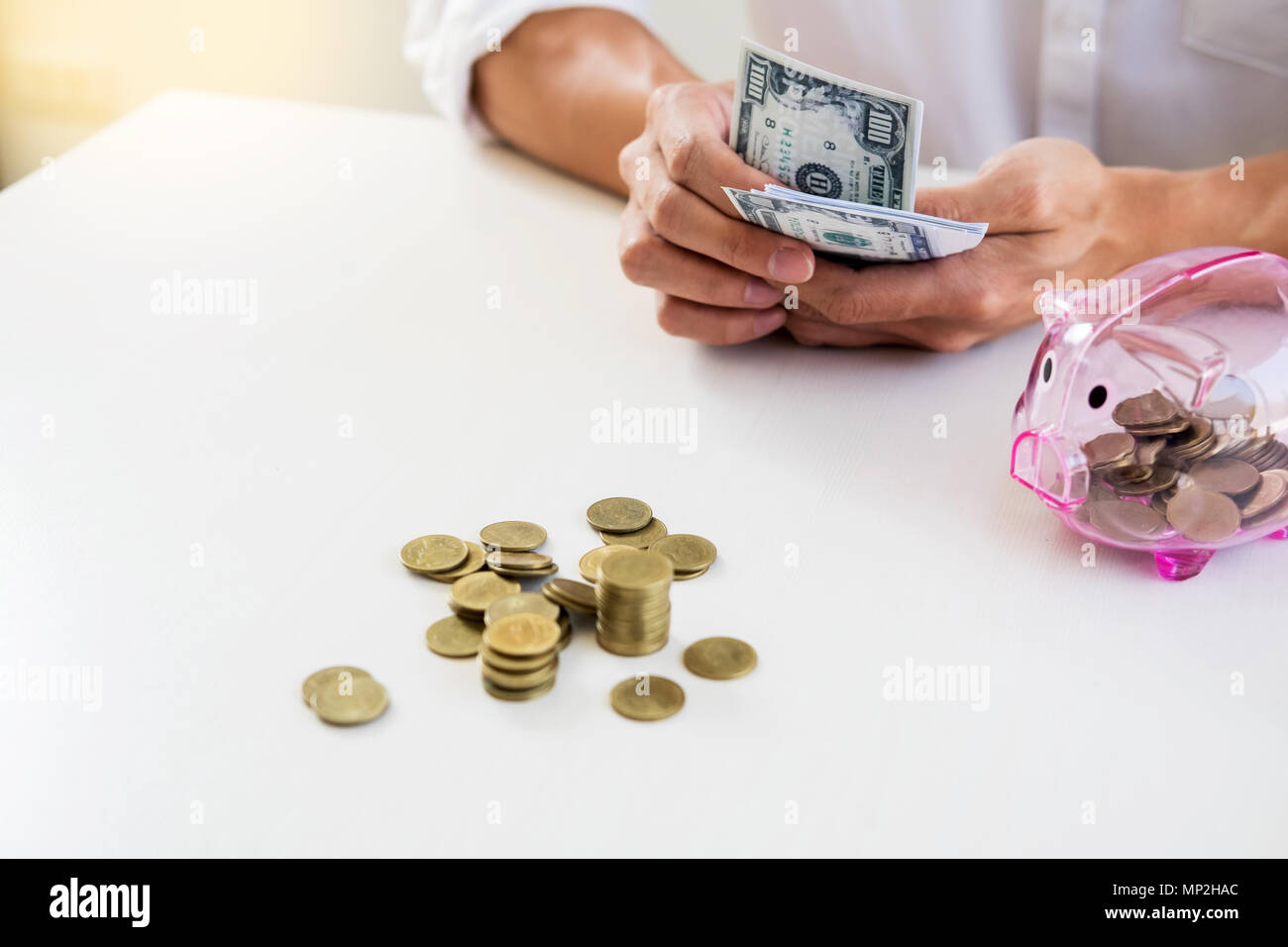 business man counting money at the table, accounting concept Stock ...