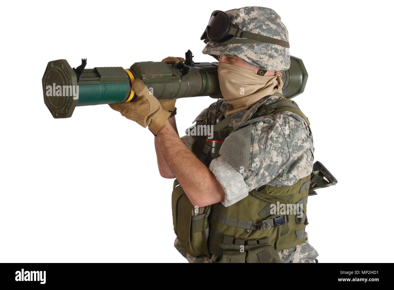 US ARMY soldier with AT rocket launcher isolated on white Stock Photo ...
