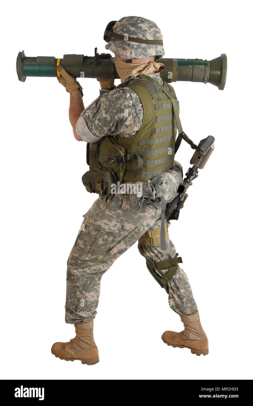 US ARMY soldier with AT rocket launcher isolated on white Stock Photo ...