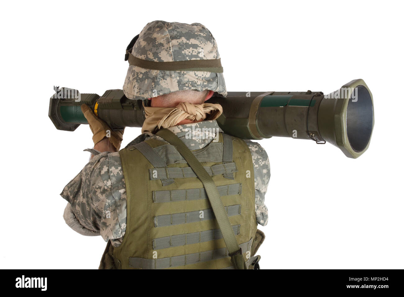 US ARMY soldier with AT rocket launcher isolated on white Stock Photo ...