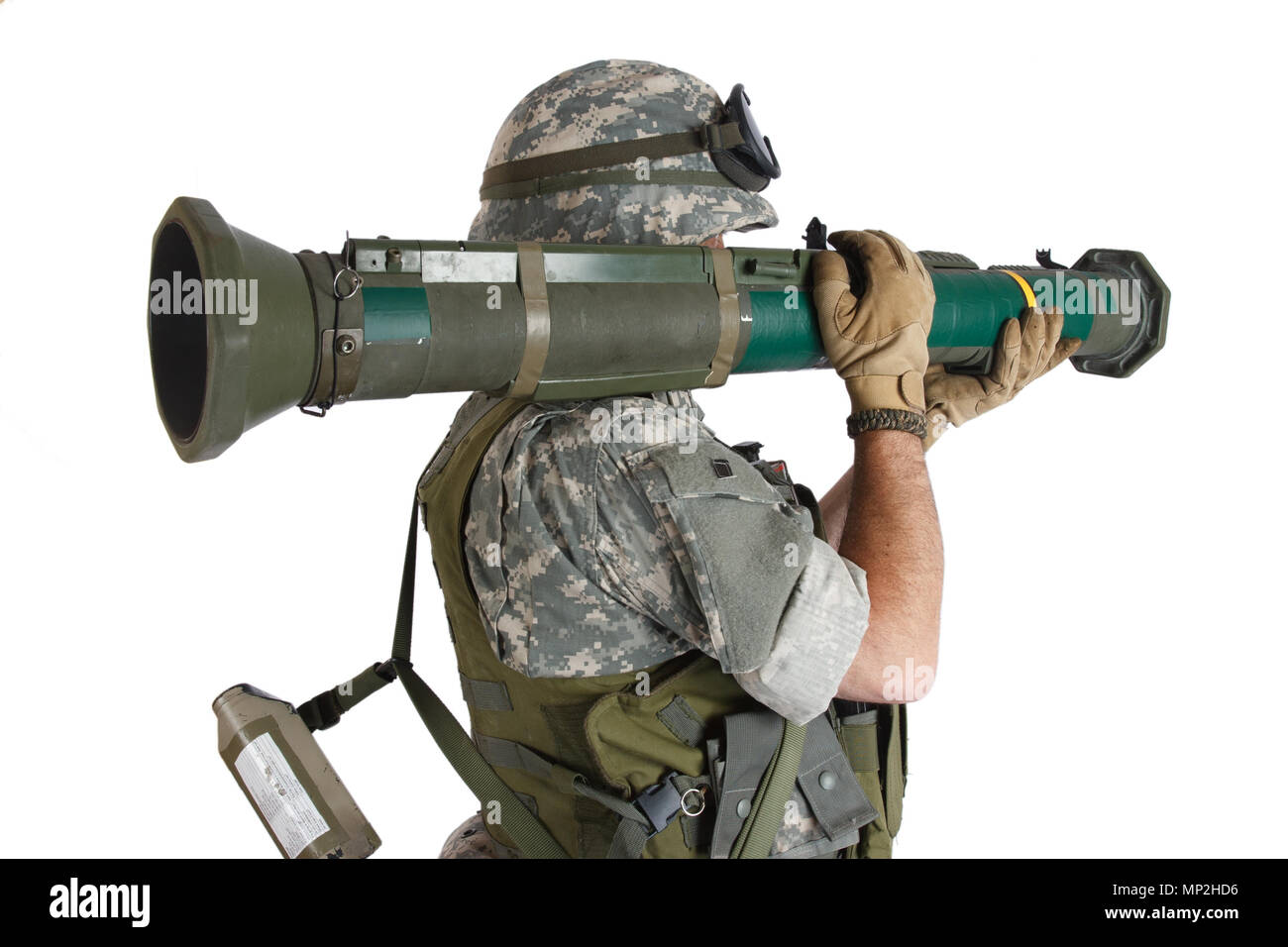US ARMY soldier with AT rocket launcher isolated on white Stock Photo ...