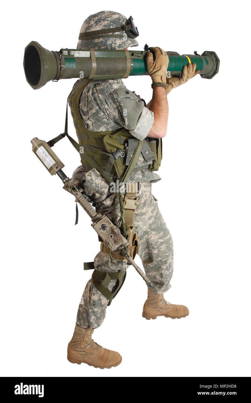 US ARMY soldier with AT rocket launcher isolated on white Stock Photo ...