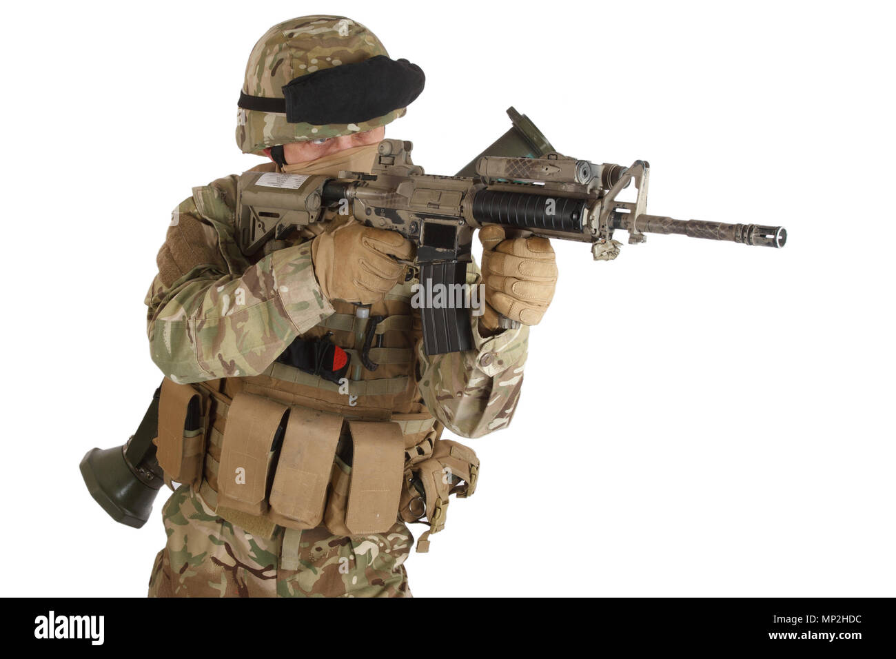 soldier with assault rifle on white background Stock Photo - Alamy