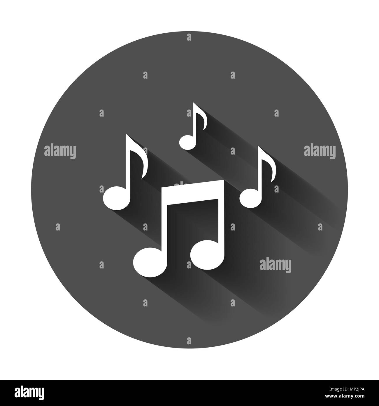 Music note icon in flat style. Sound media illustration with long ...