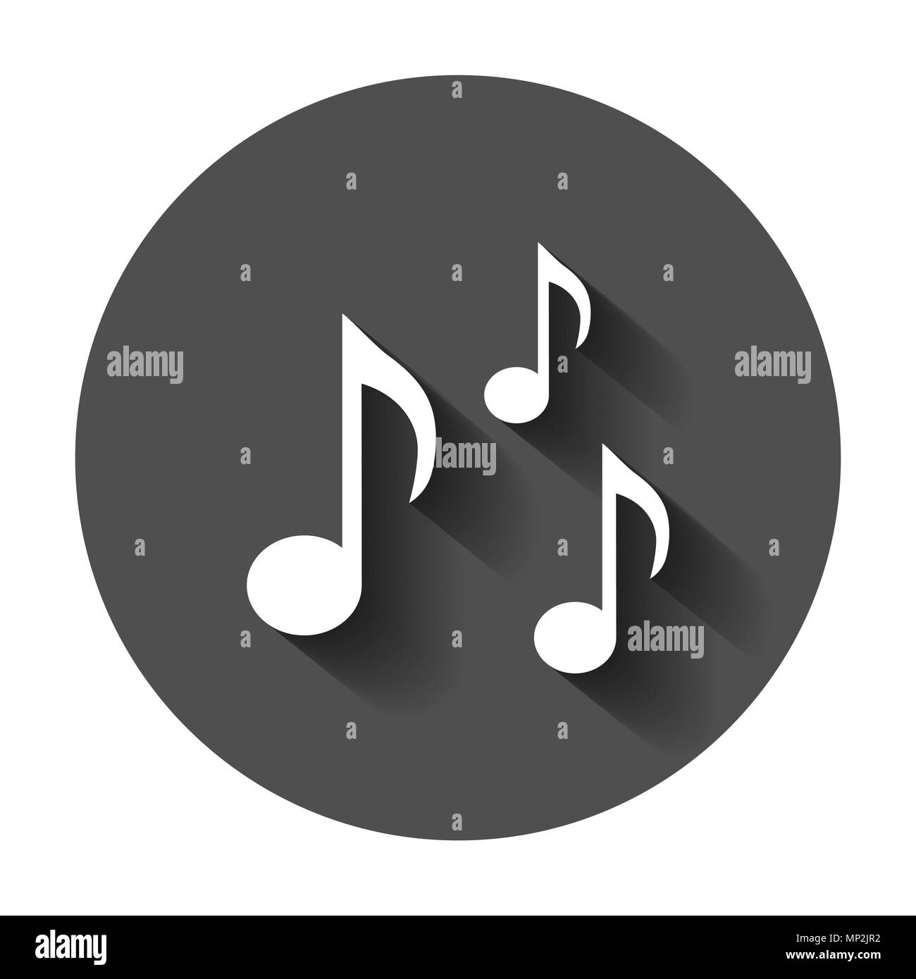 Music note icon in flat style. Sound media illustration with long ...