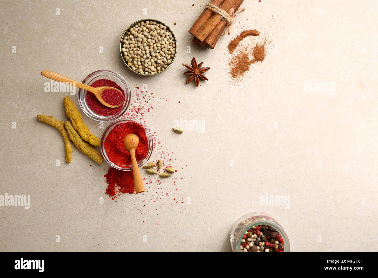 Aromatic spice powder and pepper corn, food above Stock Photo - Alamy