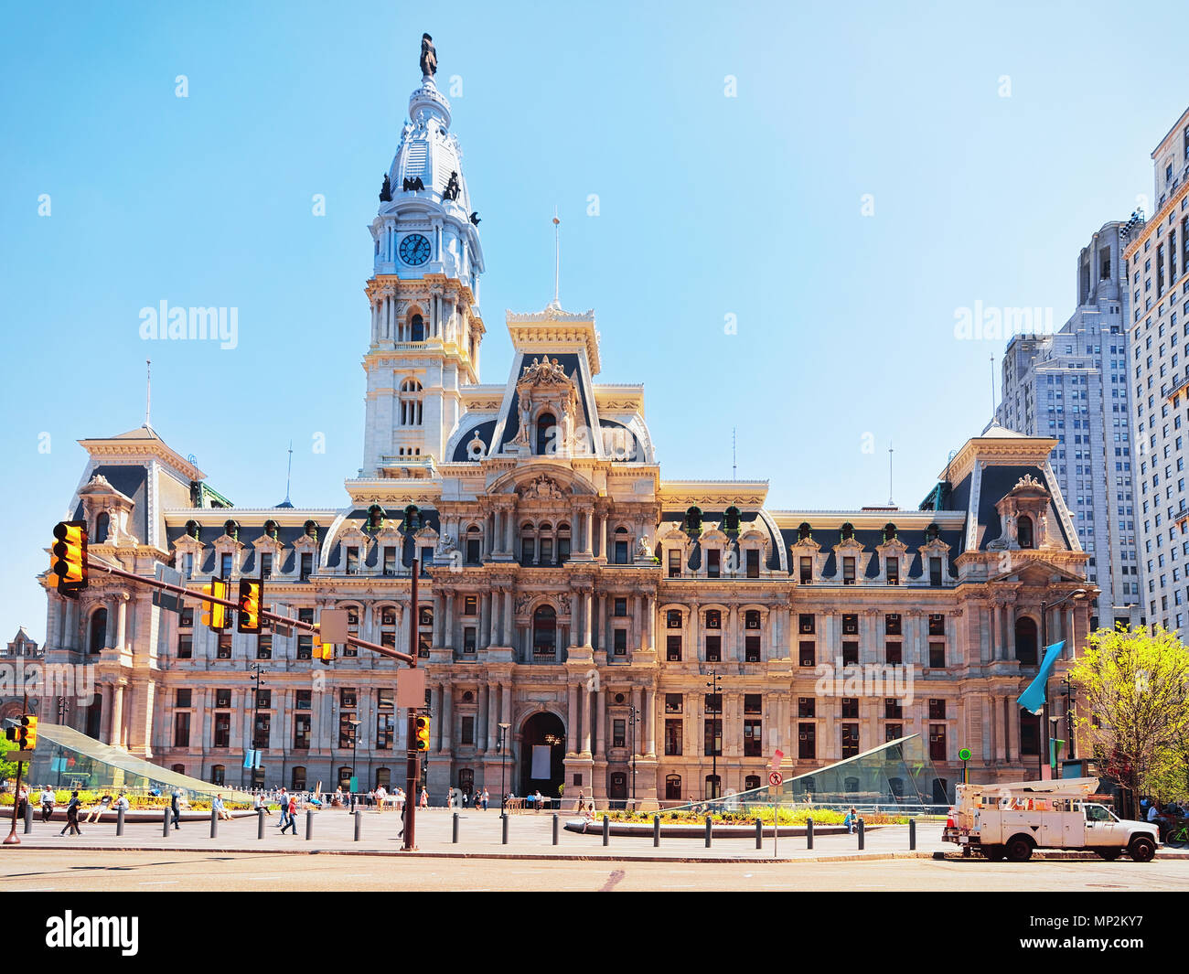 Philadelphia City Hall and tourists on the Penn Square. Pennsylvania ...