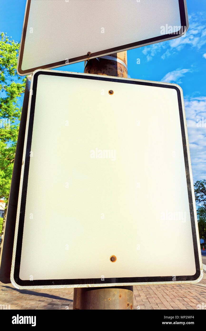 Empty road sign in the street of Washington DC, USA. It is located near ...