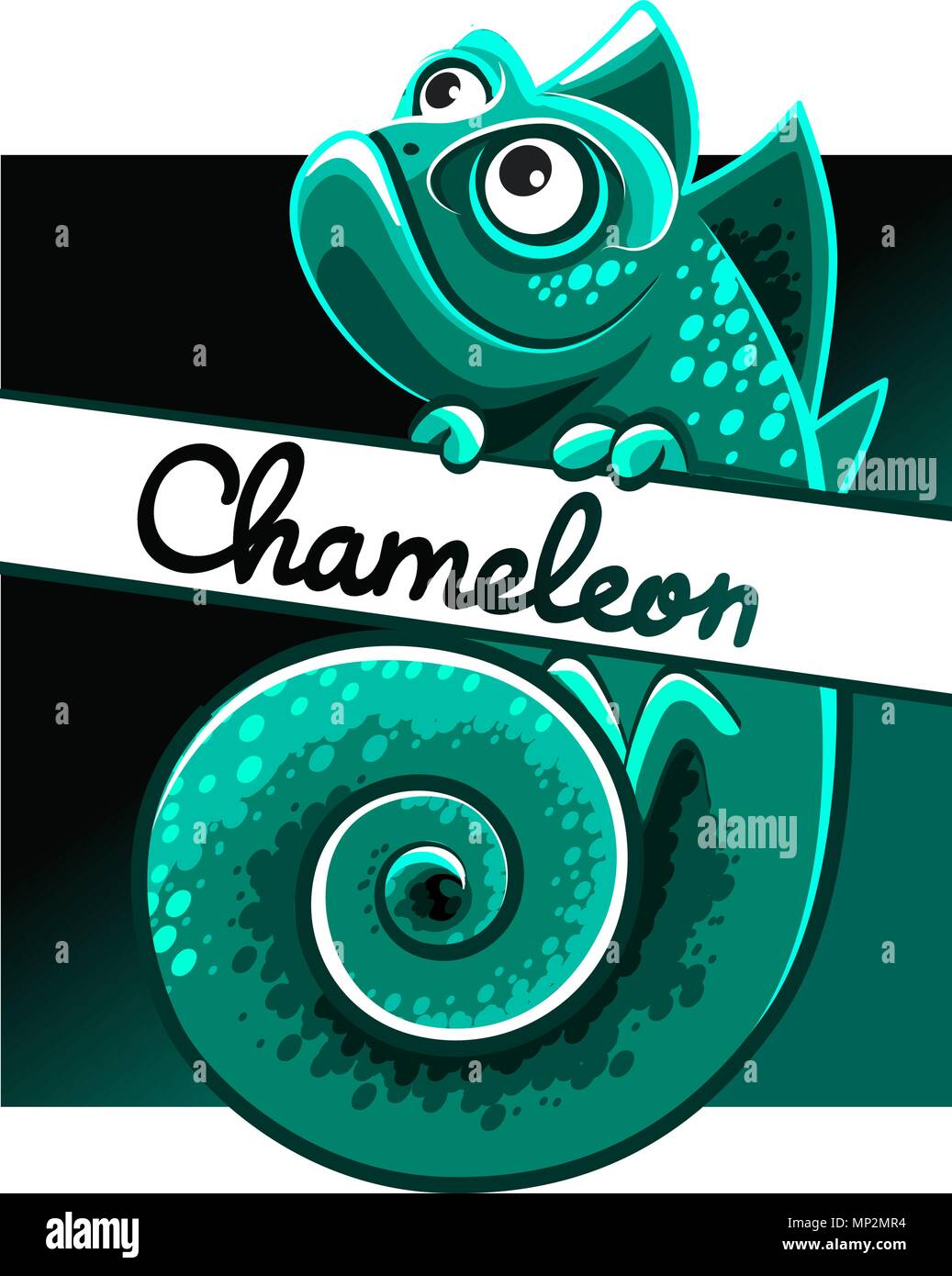 green chameleon illustration on white background. logo of a funny ...