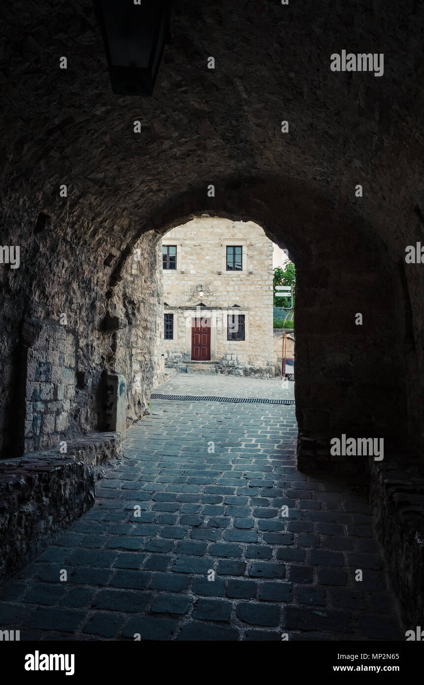 Main entrance to the Stari Grad of Ulcinj, Montenegro. The gate of ...