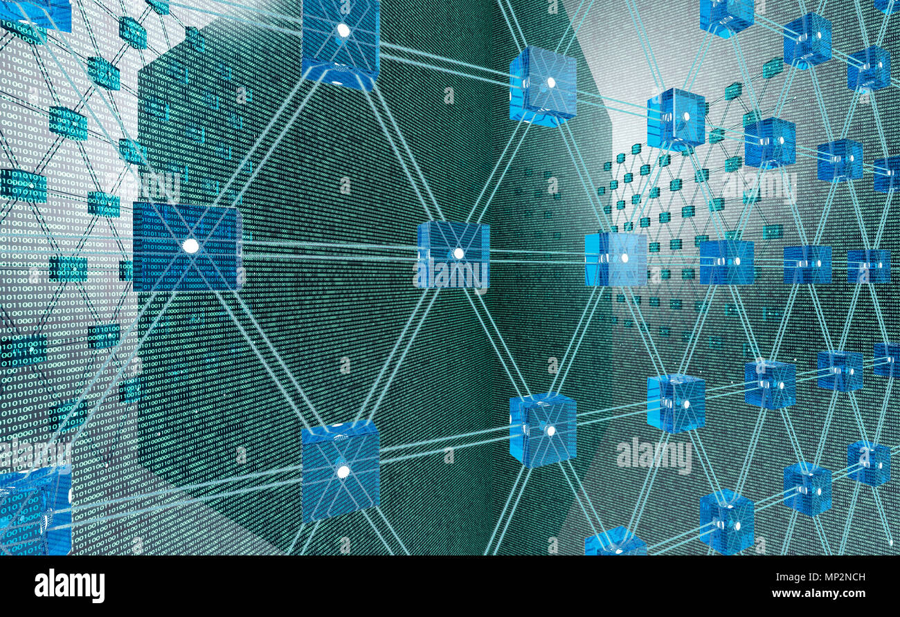 Blockchain technologie used in digital computer networks, clipping path ...