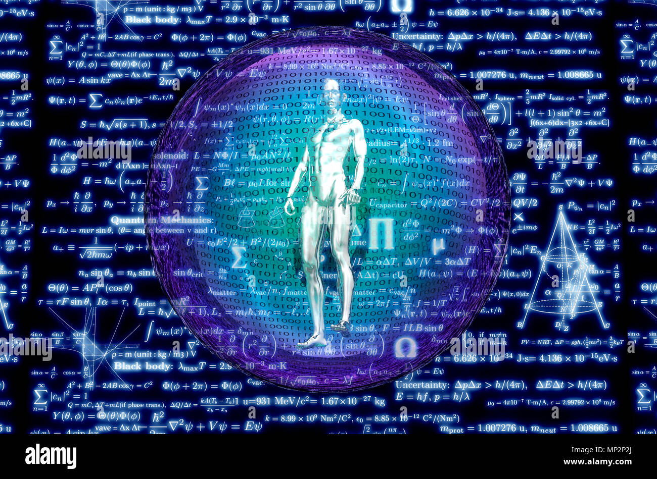 electronic man linside a computer bubble. ,clipping path, 3d ...