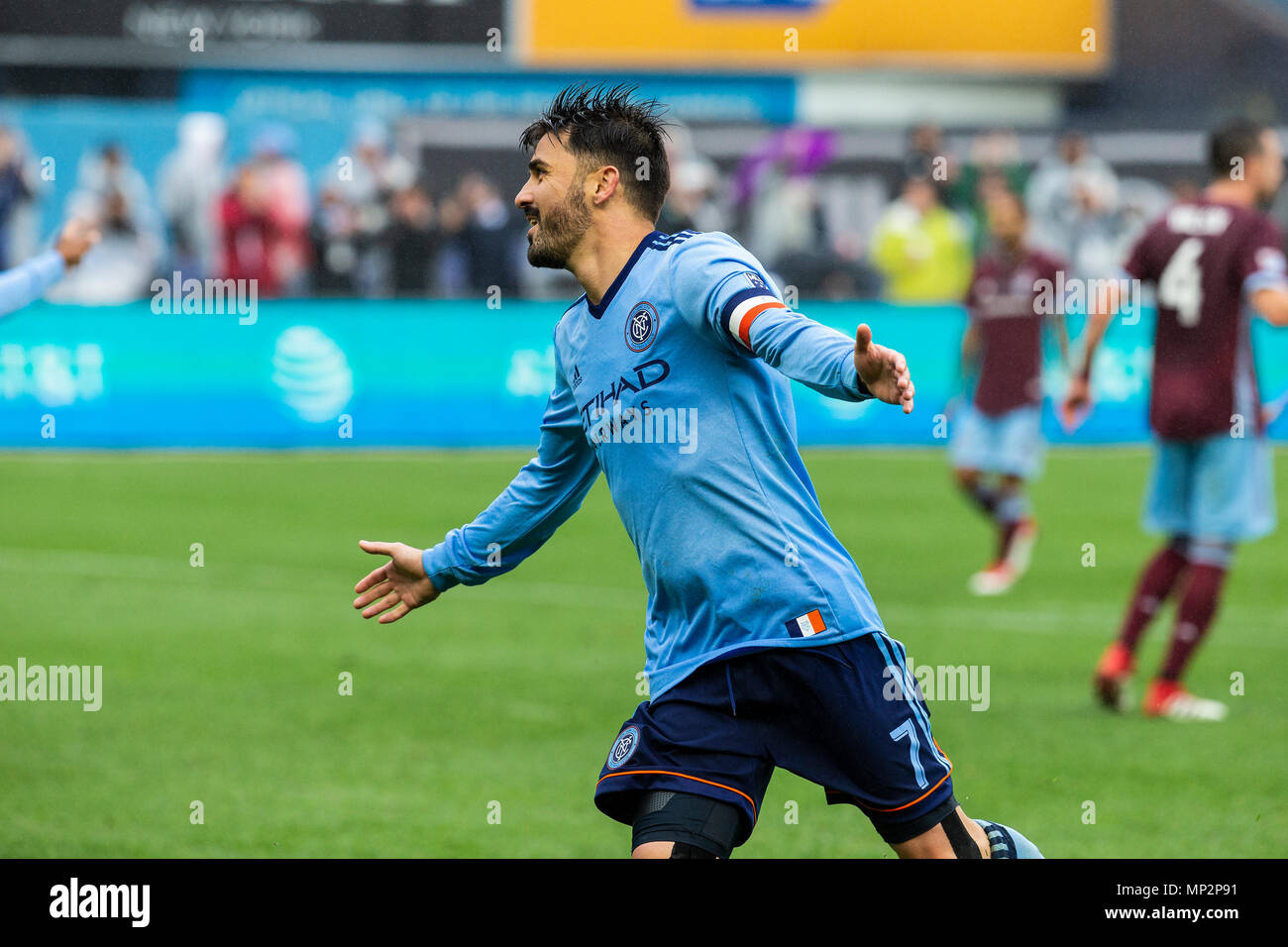 New York, United States. 19th May, 2018. David Villa (7) of NYCFC ...