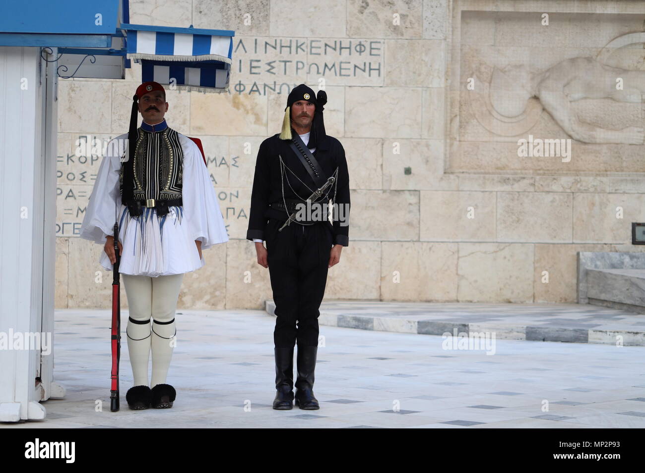 Athens, Greece. 19th May, 2018. Evzones, one of them dressed in the ...