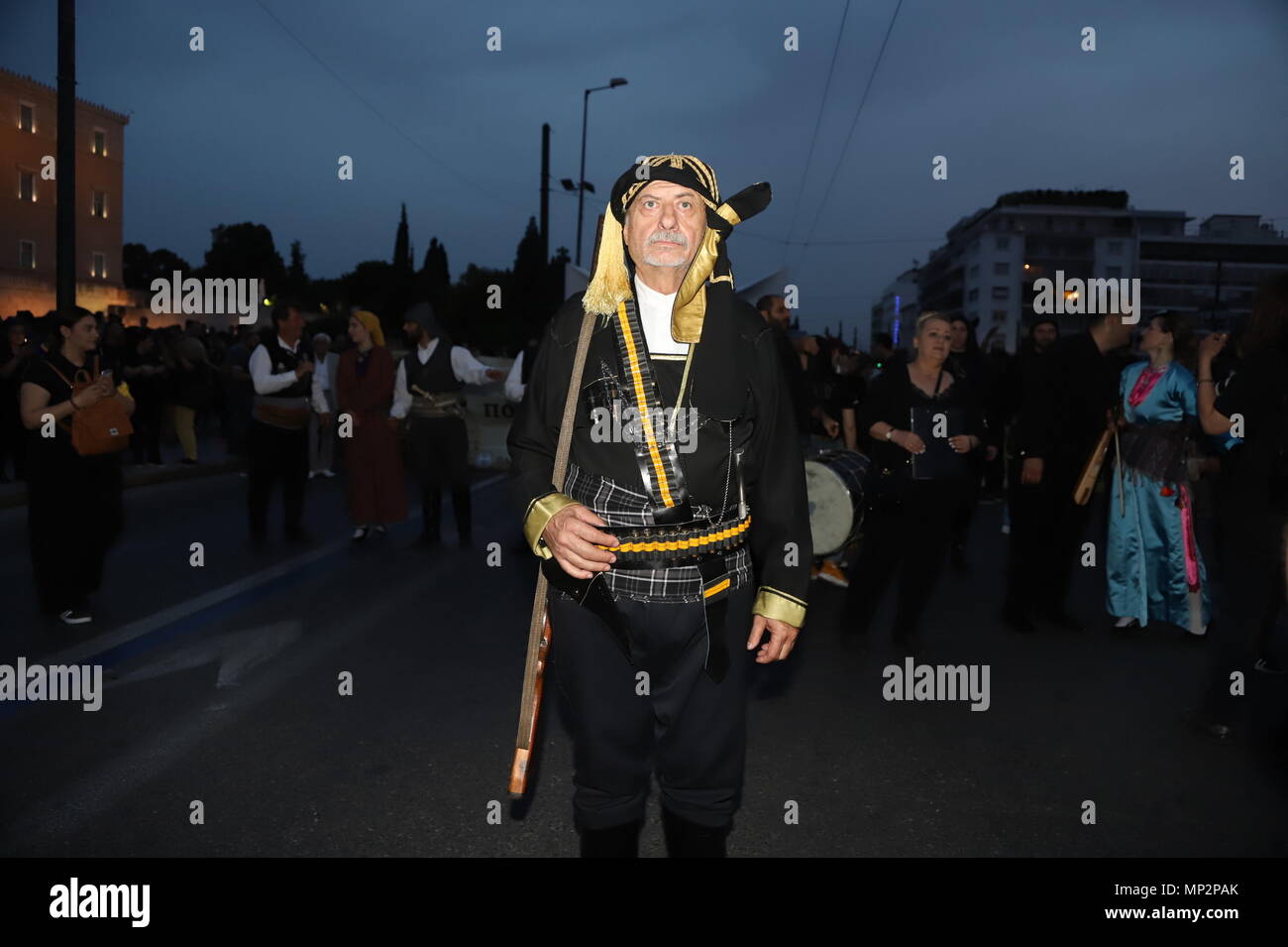 Athens, Greece. 19th May, 2018. Greek Pontian dressed in the black ...