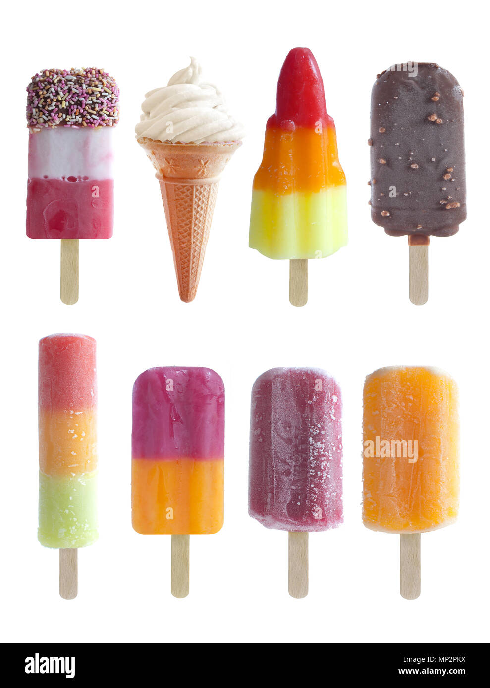 Set of ice popsicles over a white background Stock Photo - Alamy