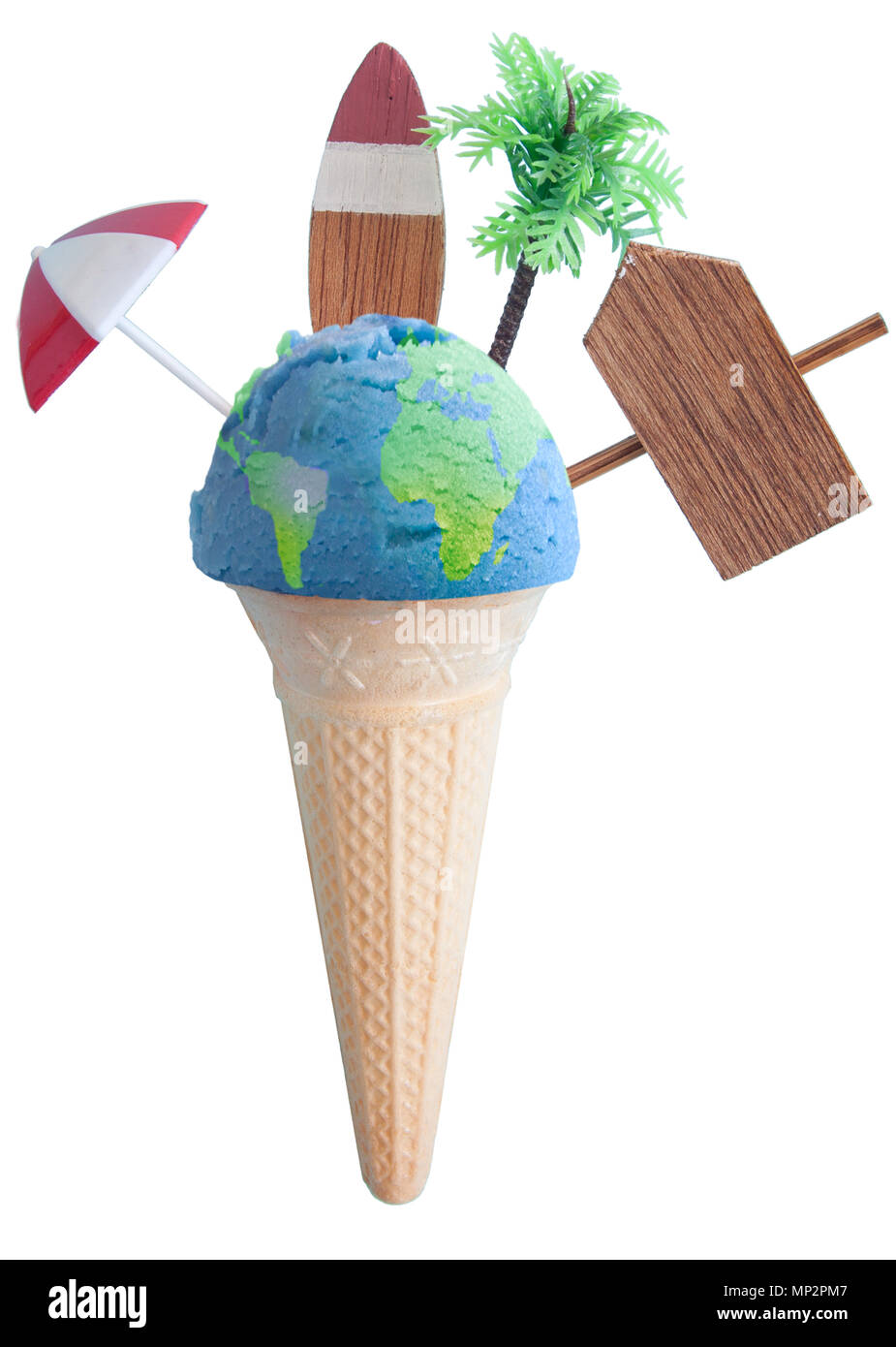 Ice cream cone with atlas map and vacation items including vacation ...