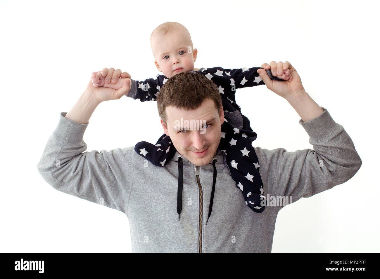 Father with little child on shoulders Stock Photo - Alamy