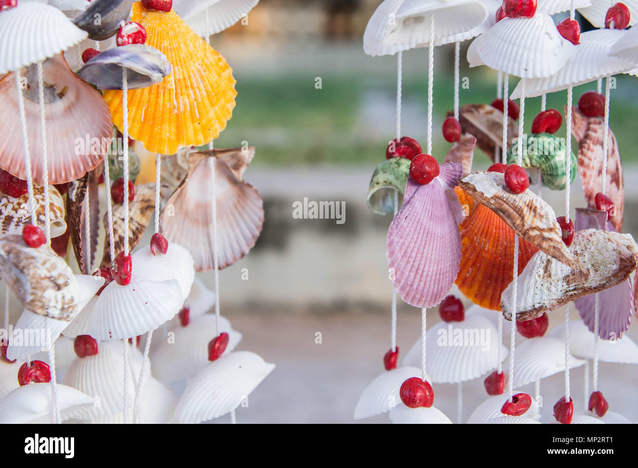 chick shells , Accessories hanging on the balcony Stock Photo - Alamy