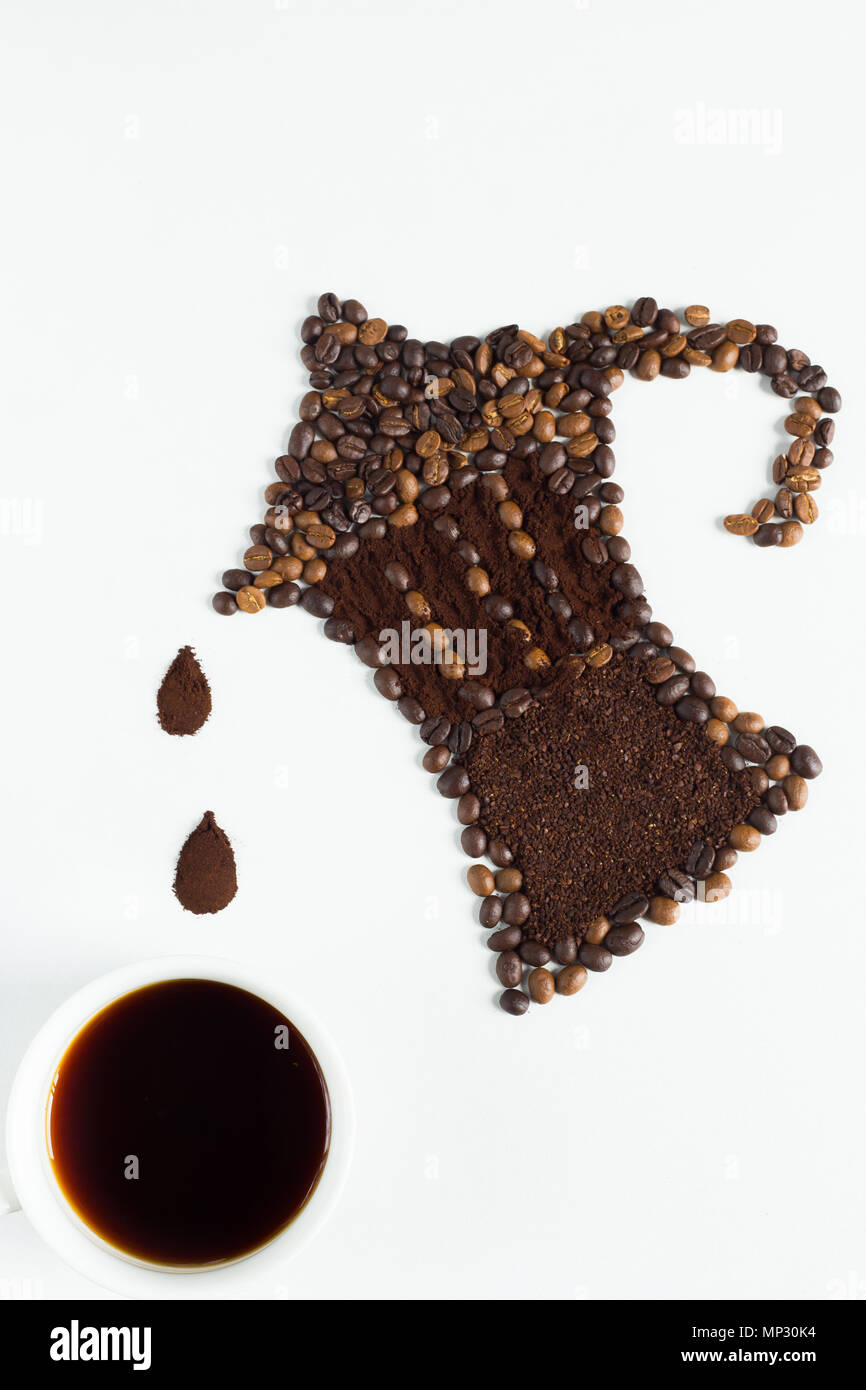 Coffee beverage concept , Moka pot shape made from coffee bean with ...