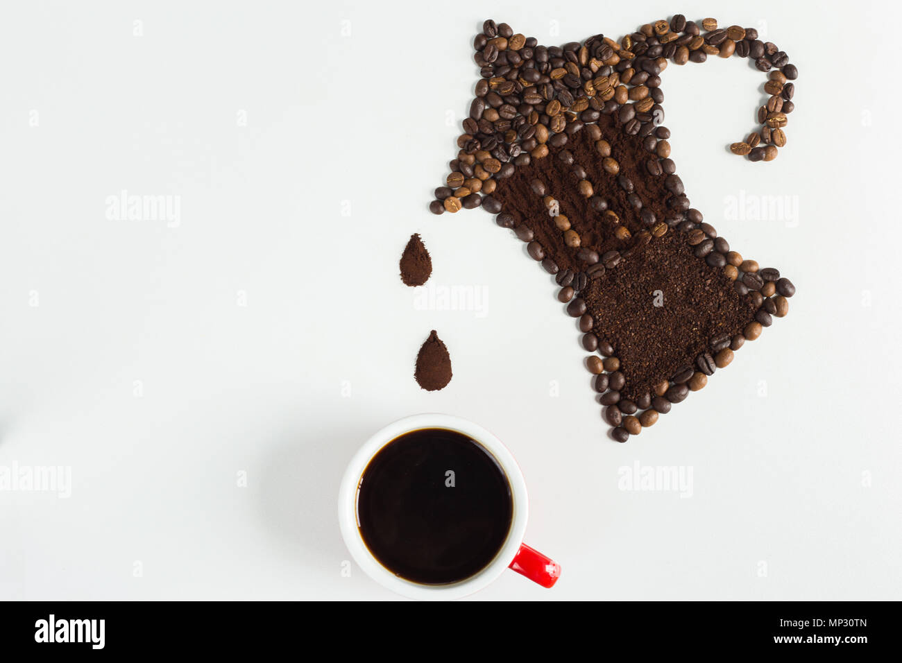 Coffee beverage concept , Moka pot shape made from coffee bean with ...