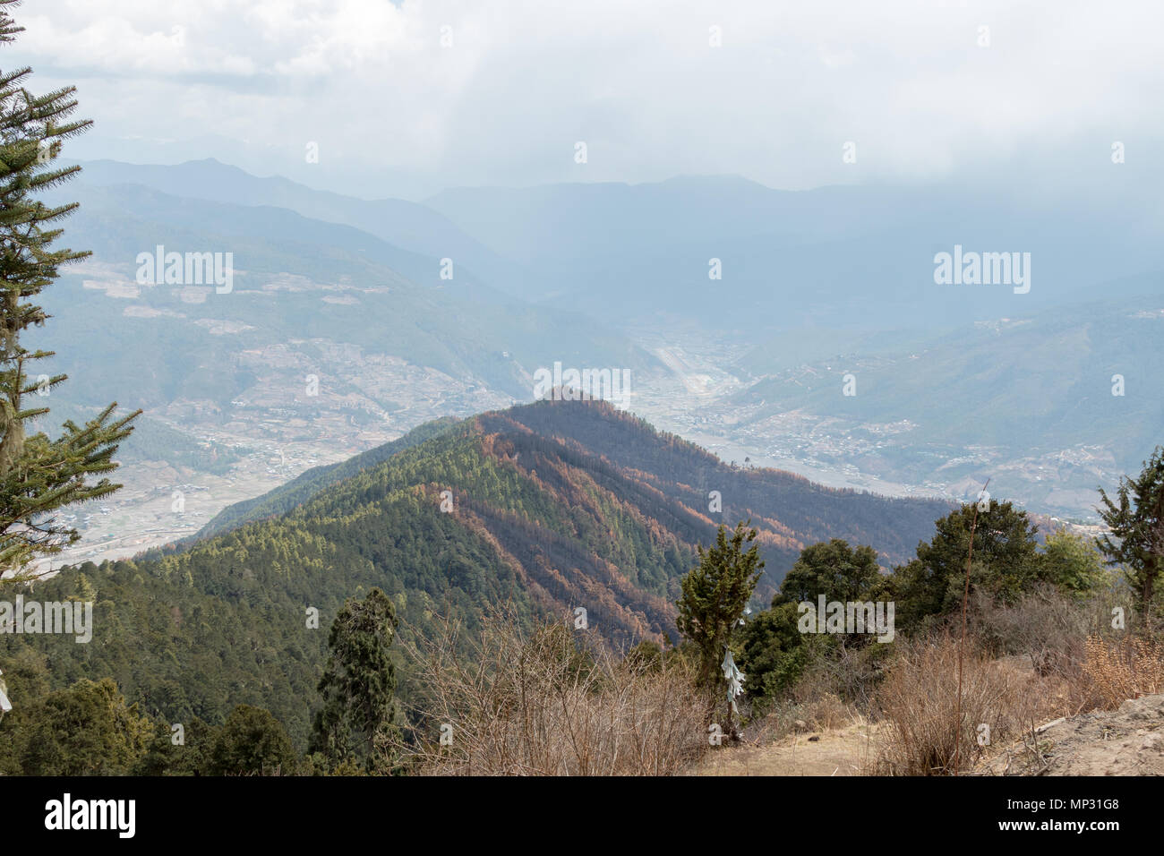 View back towards Paro city, seen while hiking on the Bumdra trek near ...