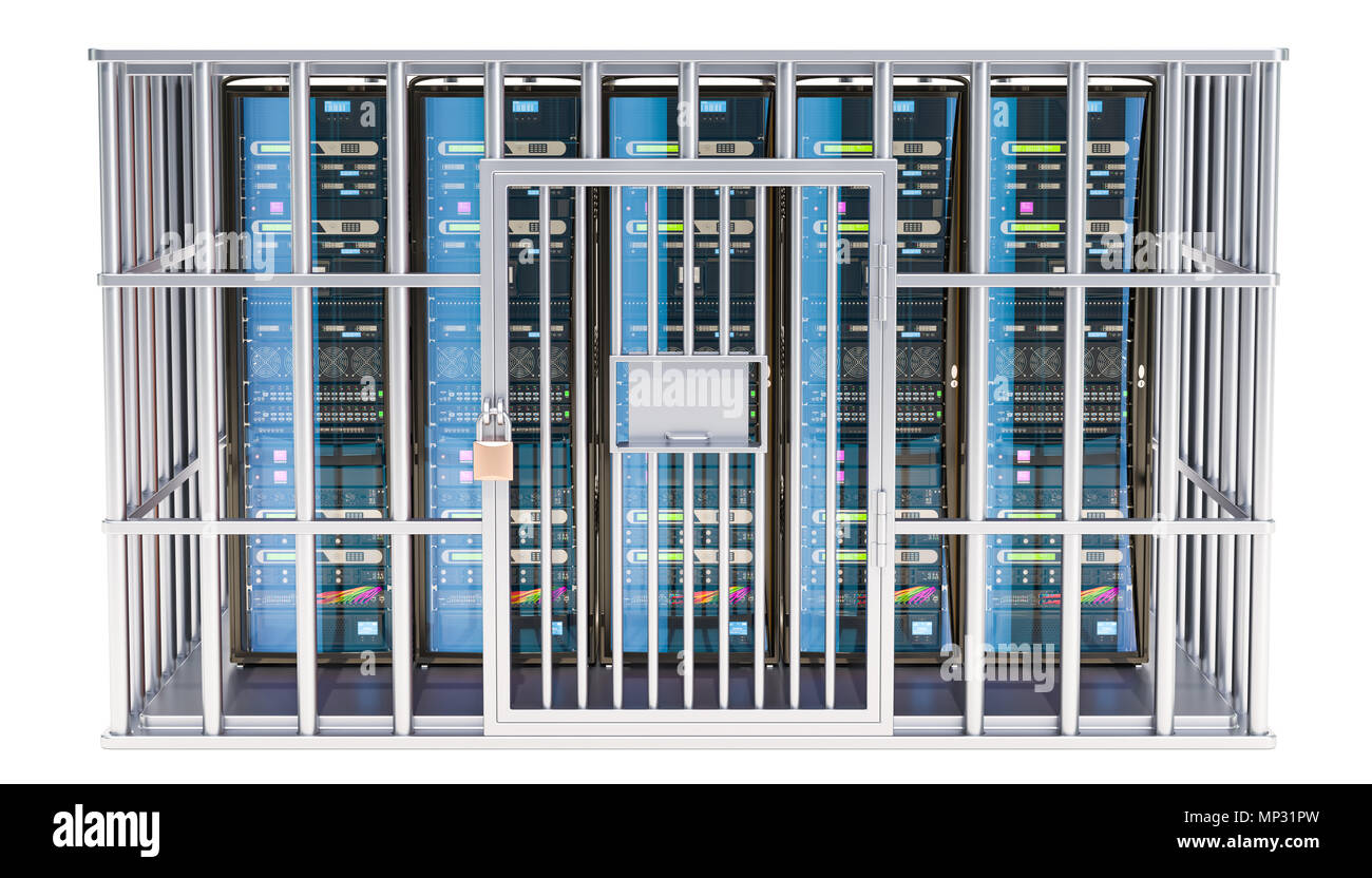 Computer Server Racks inside cage, prison cell. 3D rendering Stock ...