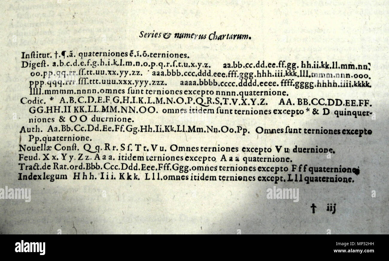 . Español: Registro de pliegos en Godefroy, Denis (1607), Corpus Iuris ...