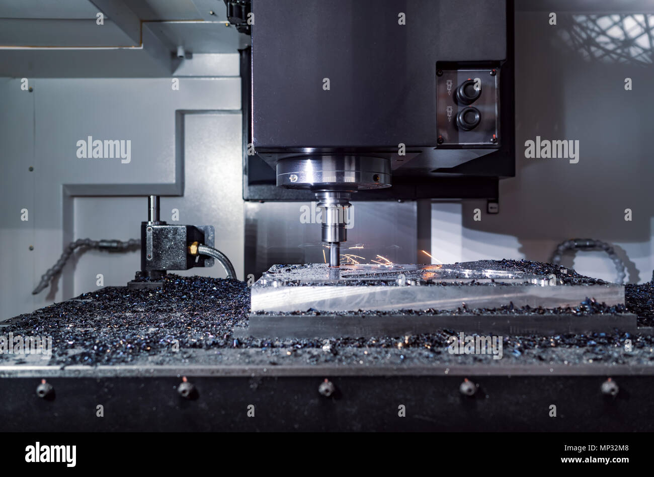 Metalworking CNC milling machine. Cutting metal modern processing ...