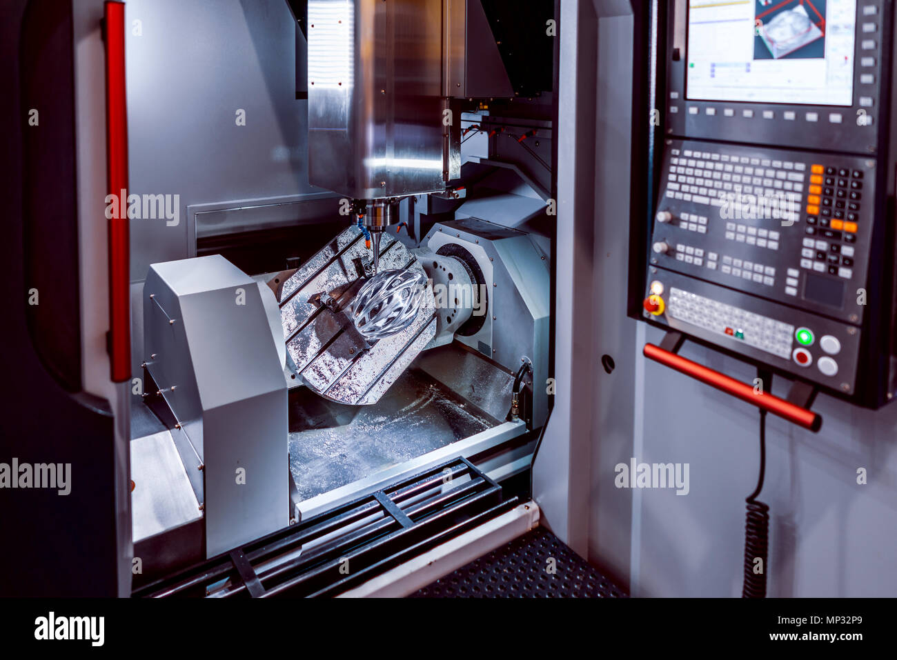 Metalworking CNC milling machine. Cutting metal modern processing ...