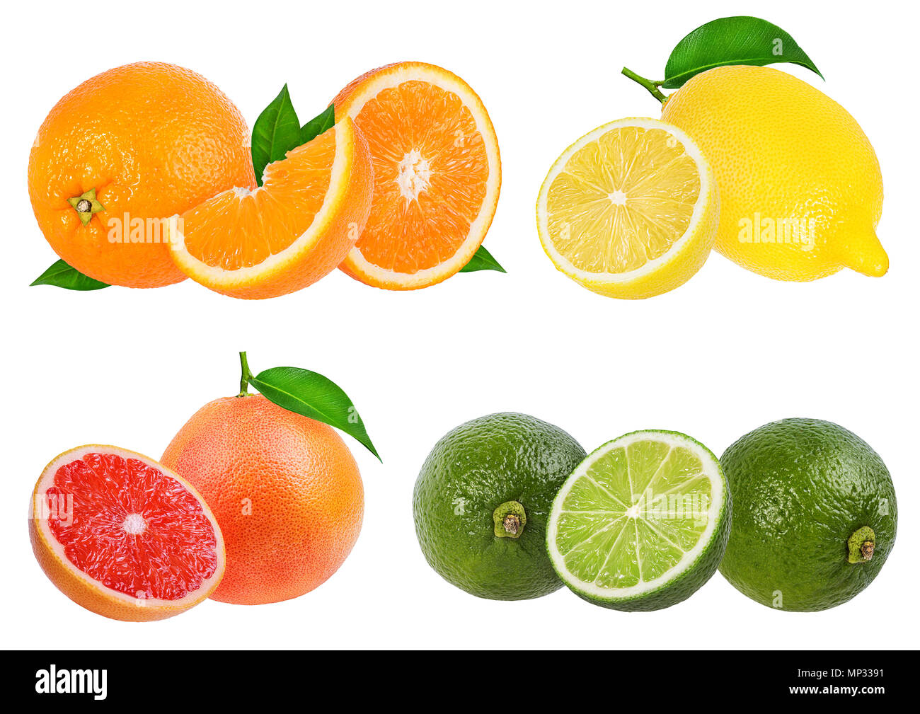 Citrus Fruit Set (orange, grapefruit, lime, lemon) isolated on white ...