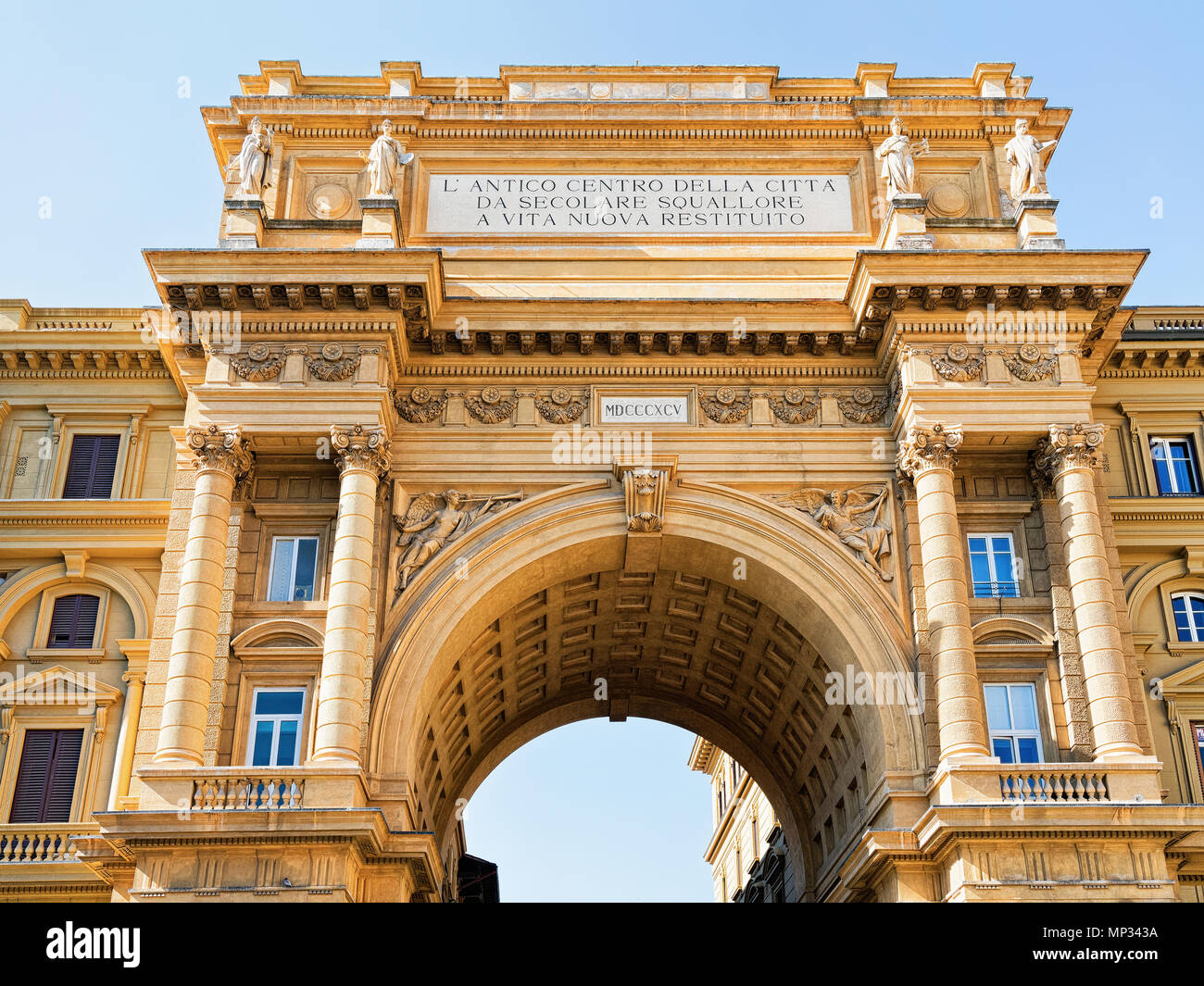 Triumphal arch on Piazza della Repubblica of Florence, Italy Stock ...
