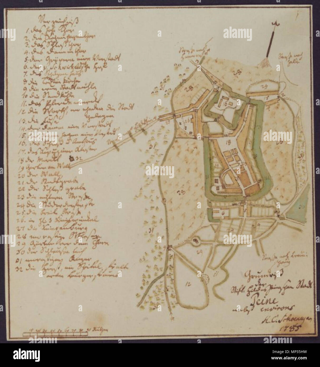 . English: City map of Peine 1785, Lower Saxony, Germany. Deutsch ...