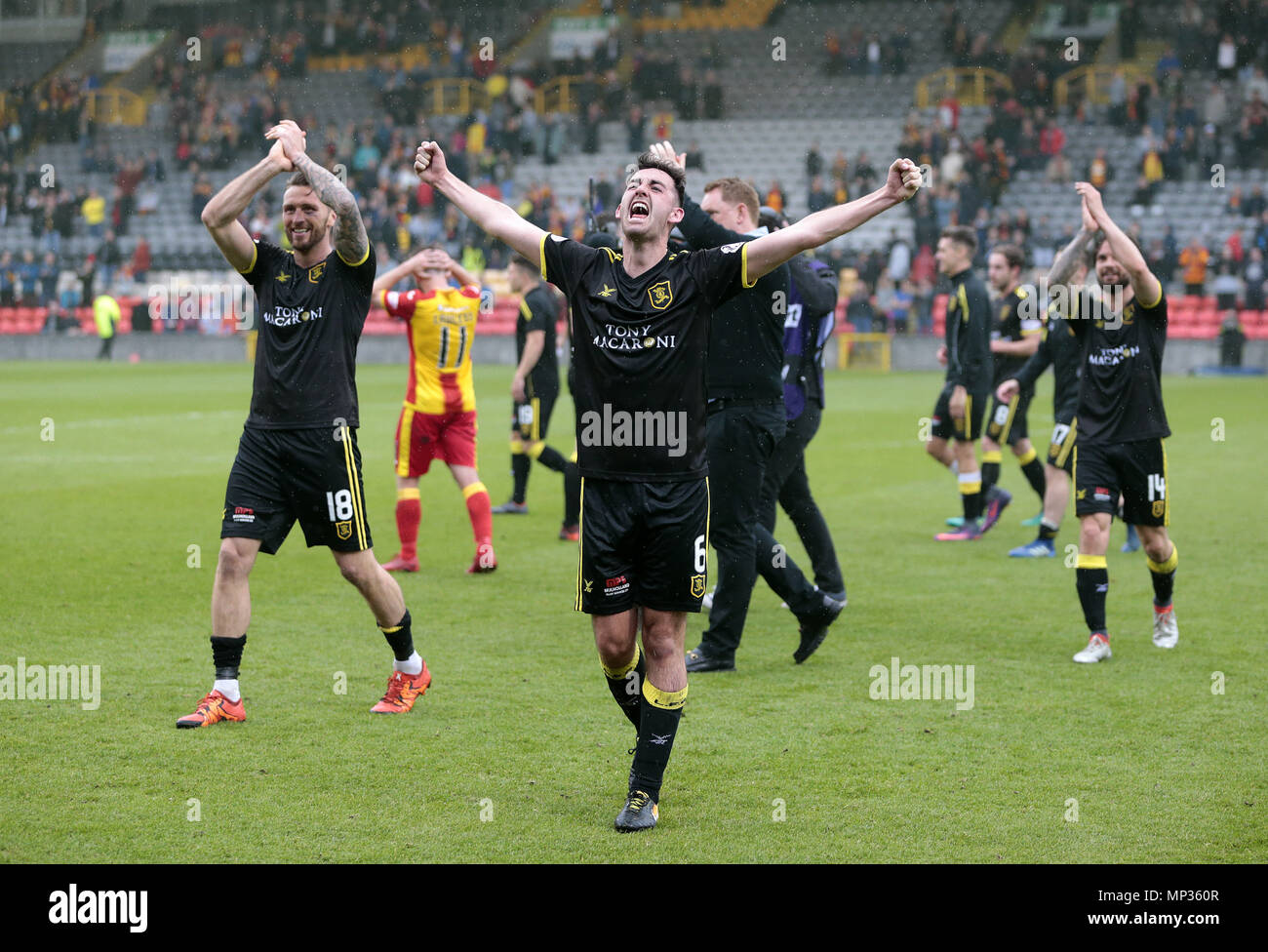 Livingston's Lee Miller (L), Shaun Byrne and Keaghan Jacobs (R ...