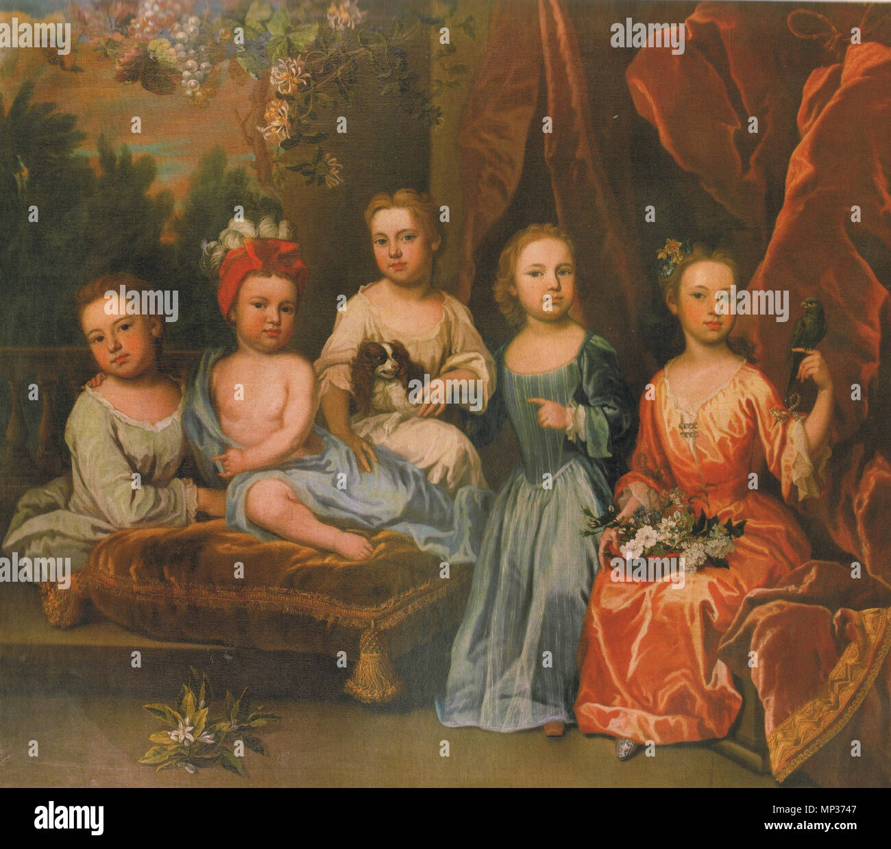 English: A portrait group of the Smith children on a terrace with a ...