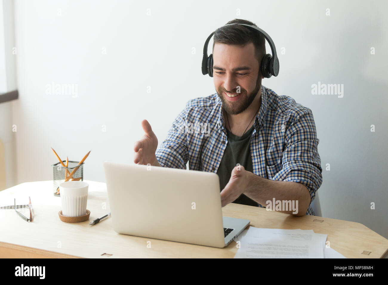 Businessman speaking via video call hi-res stock photography and images ...