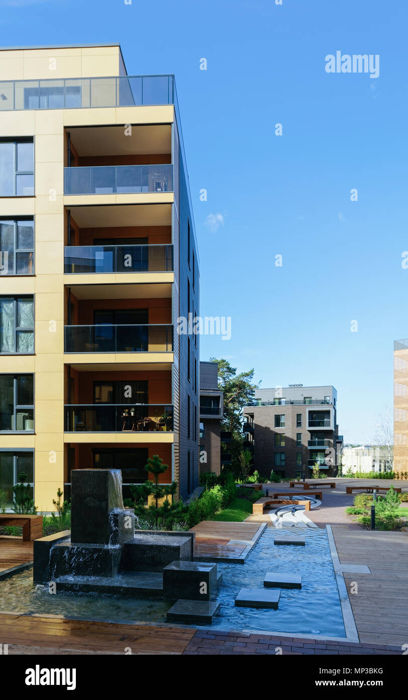 Fountain at complex of apartment buildings. And outdoor facilities ...