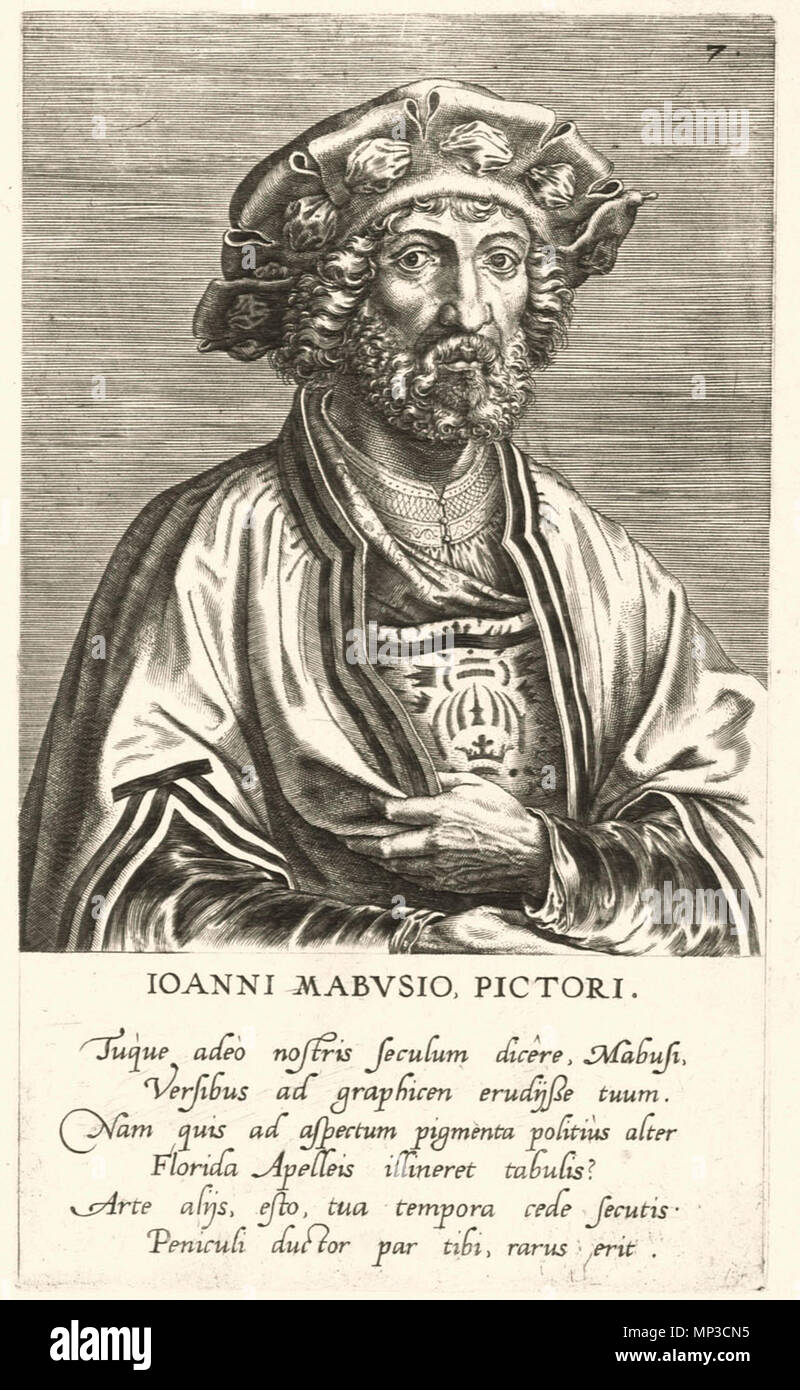 . English: Portrait of Jan Gossaert attributed to Johannes (Jan) Wierix ...