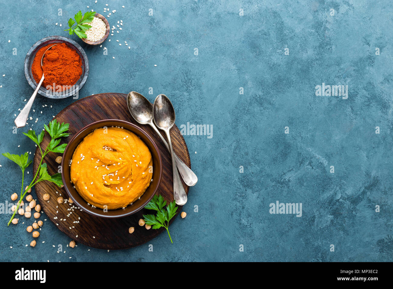 Hummus. Fresh homemade hummus with paprika, salt, garlic, tahini, lemon ...