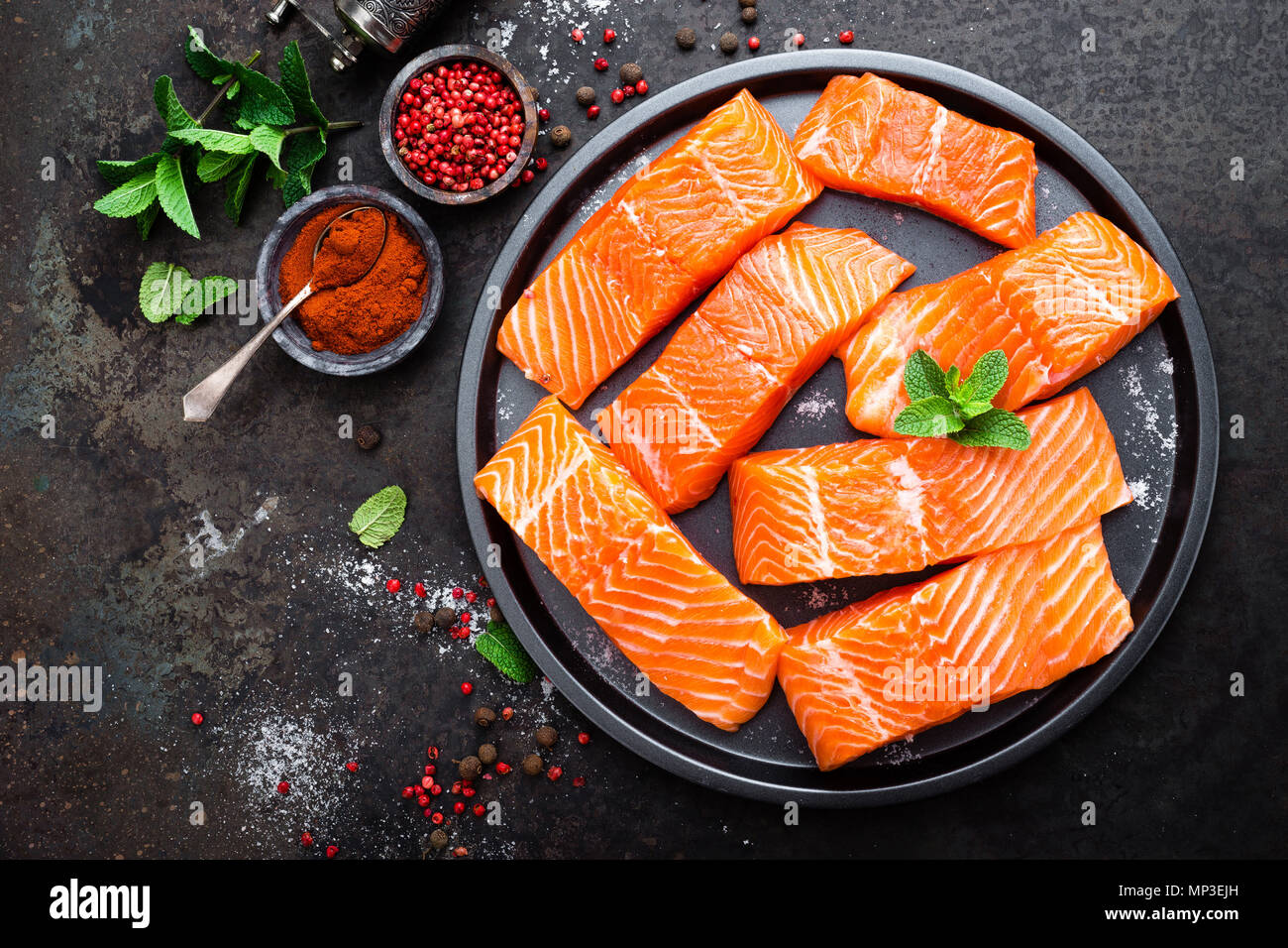 Salmon. Fresh salmon fish. Raw salmon fish fillet. Sea food Stock Photo ...