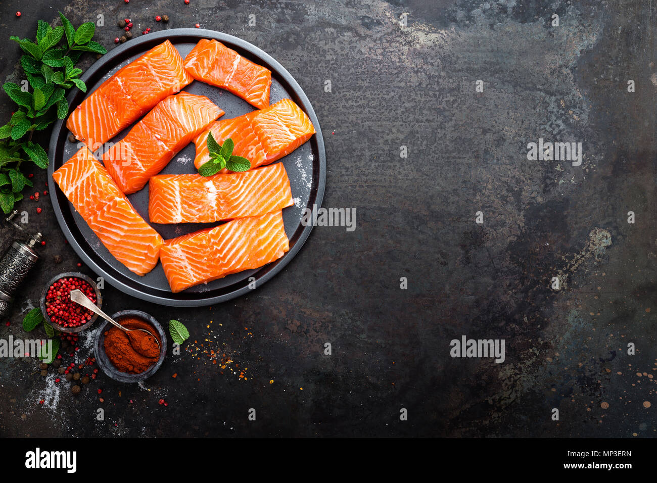 Salmon. Fresh salmon fish. Raw salmon fish fillet. Sea food Stock Photo ...