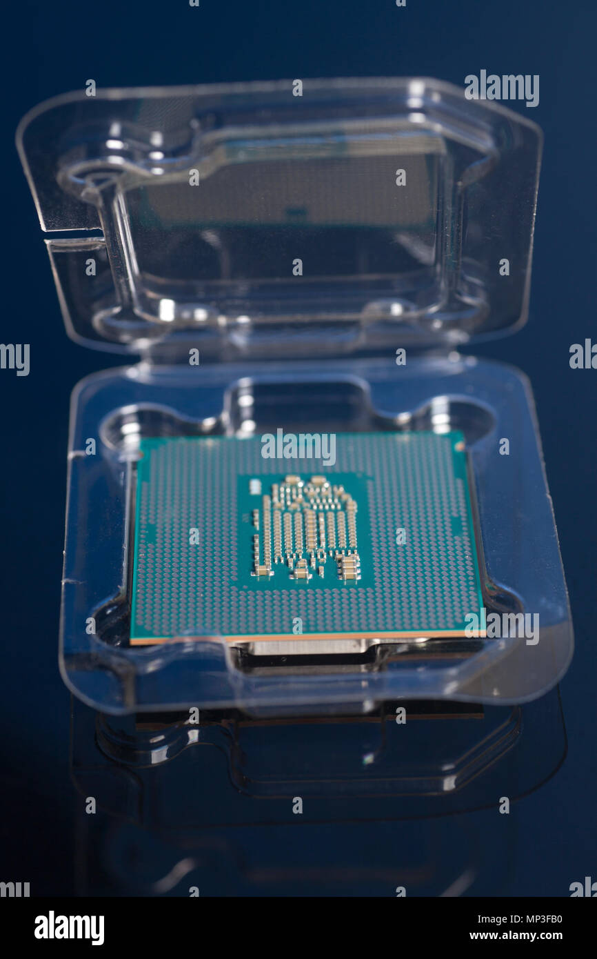 Central processing unit CPU processor microchip on the packaging box ...