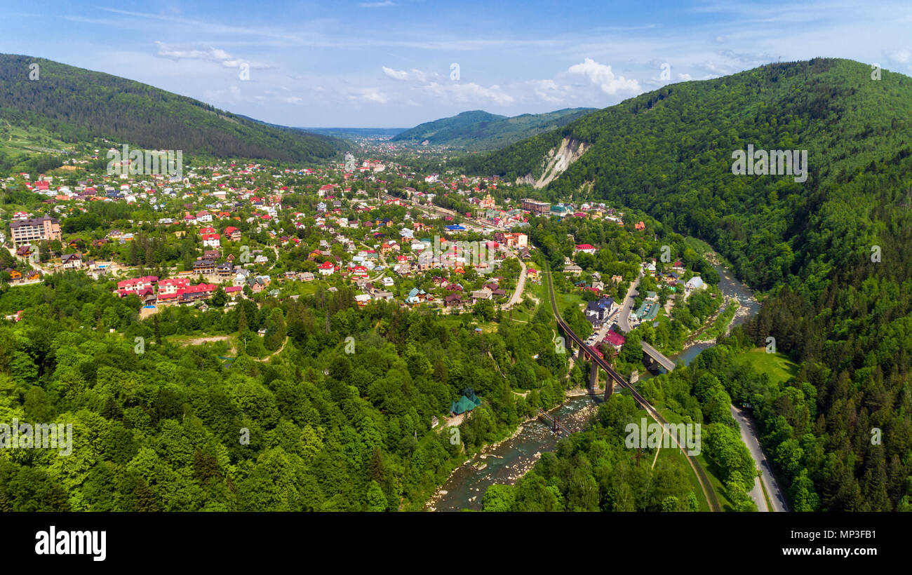 Aerial view of Carpathian mountains in summer, Yaremche, Ukraine Stock ...