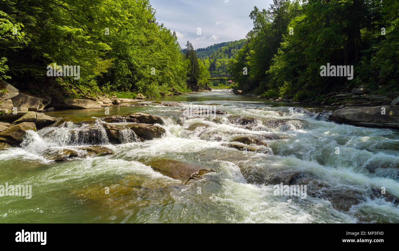 Aerial view of mountain river in summer Stock Photo - Alamy